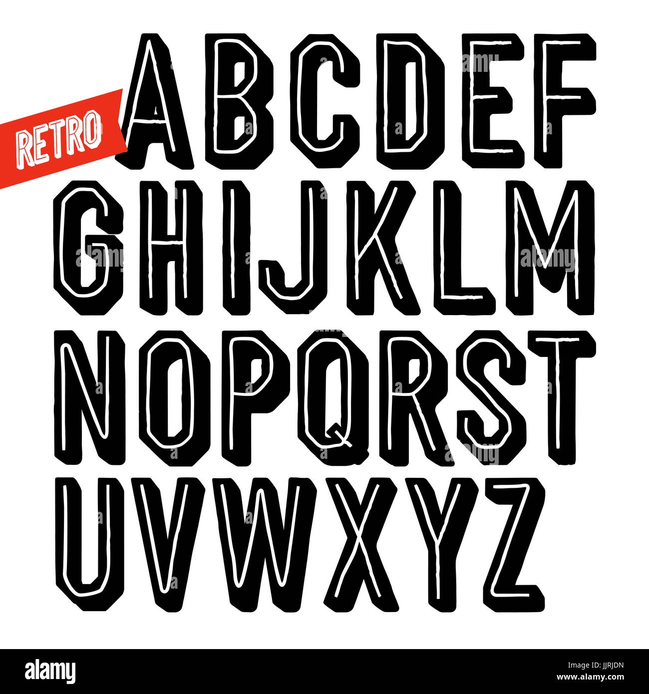 Handgemachte Retro-Schriftart. Schwarzer Punkt Inline kondensierten ...