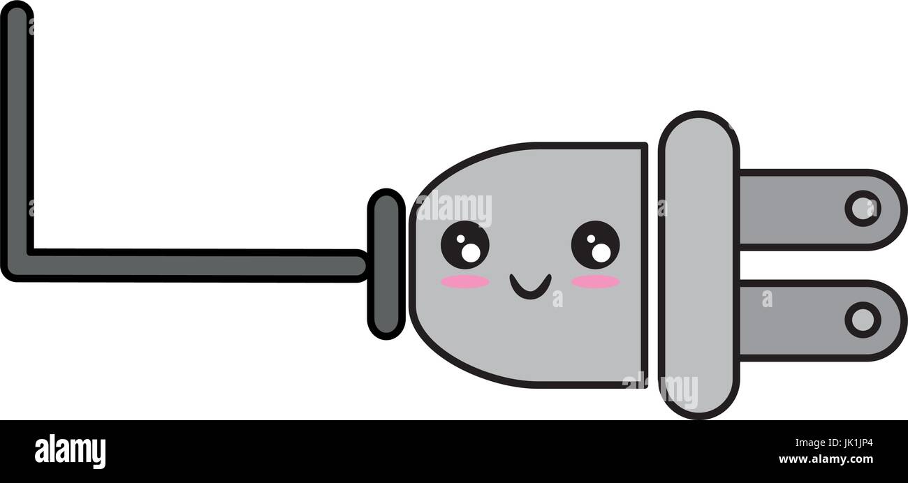 Kawaii elektrische Stecker Symbol auf weißem Hintergrund-Vektor ...