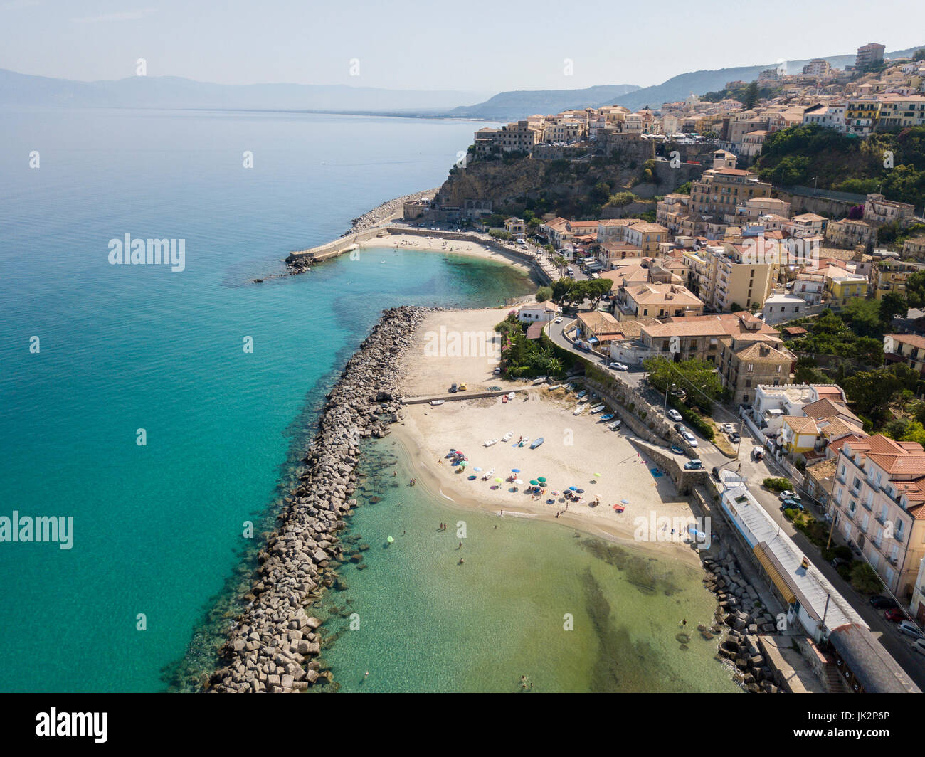 Luftaufnahme des Pizzo Calabro, Pier, Burg, Kalabrien, Italien ...