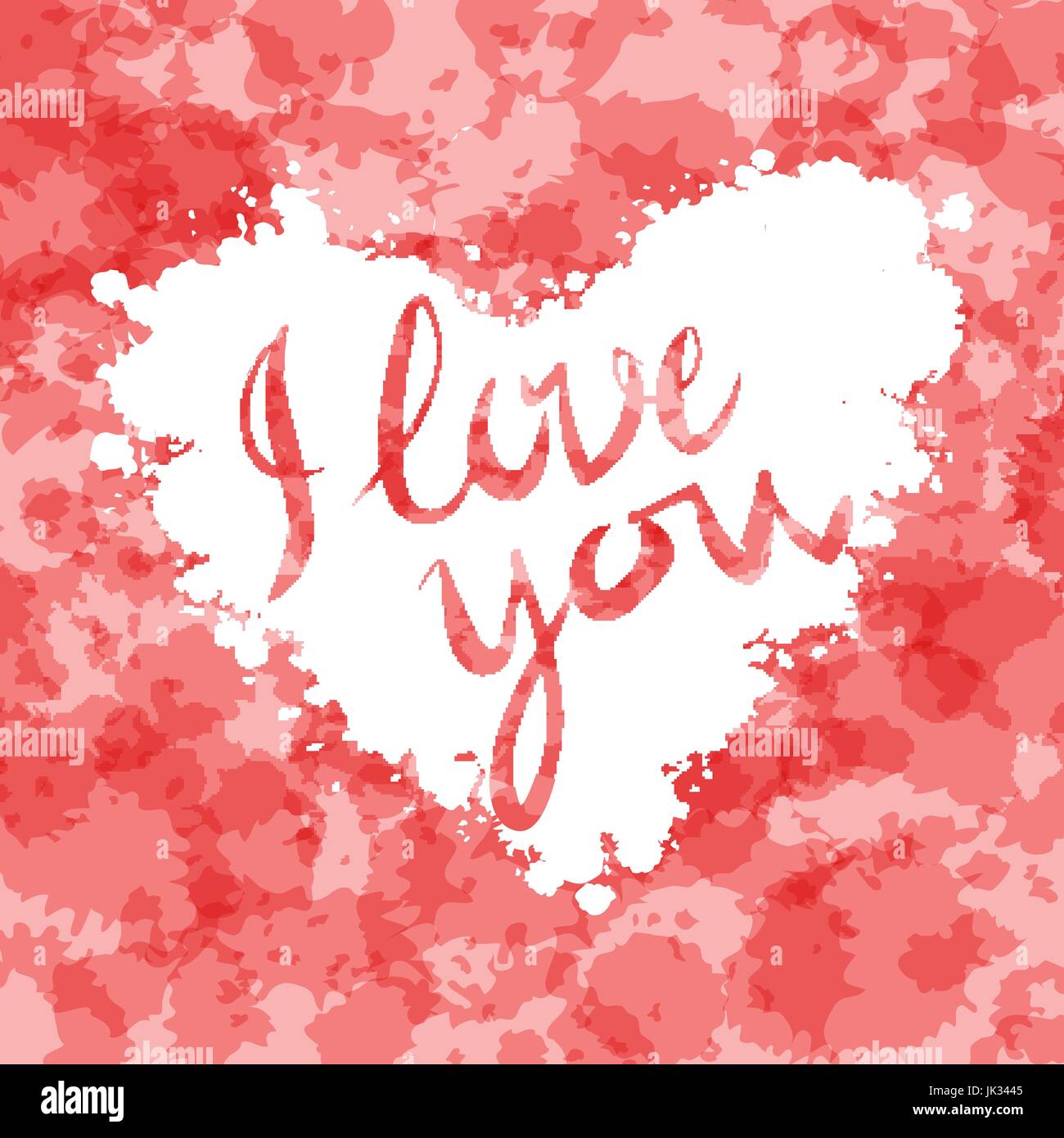 Ich liebe dich, Herz rot unterlegt mit Aquarellen Vektor Karte gemalt ...