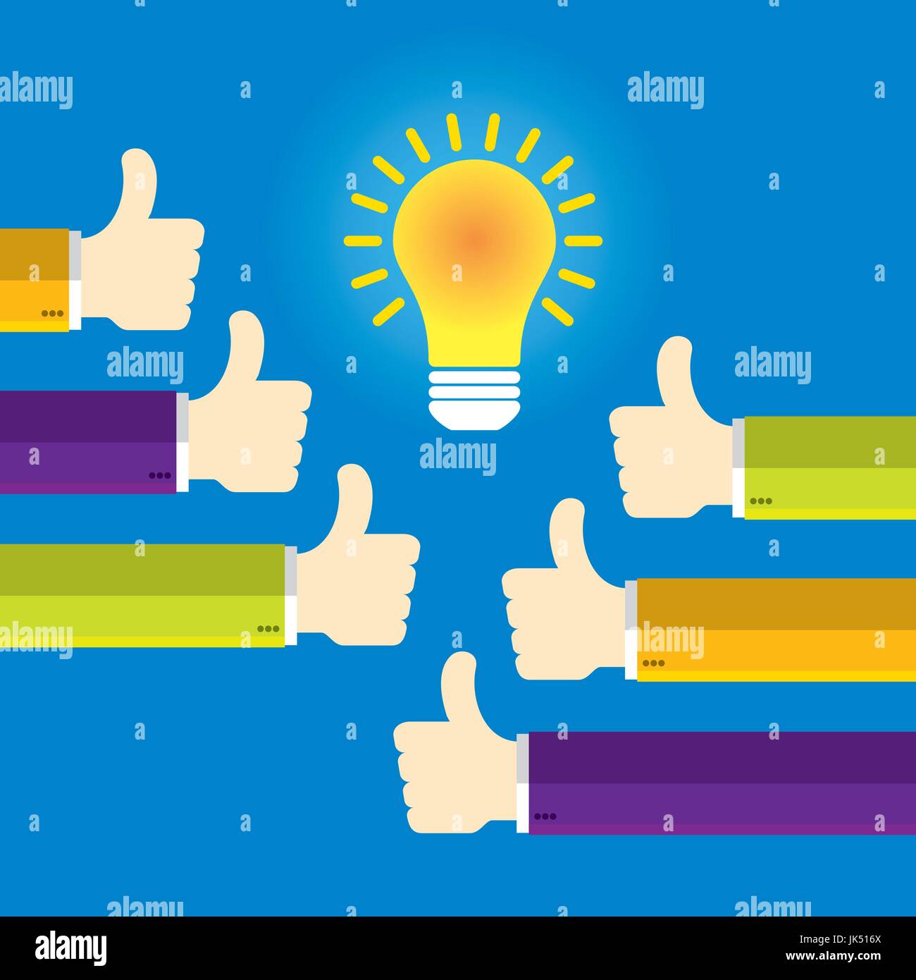 Hände im Daumen hoch Zeichen und Lampe Licht, Symbol für gute neue Idee ...