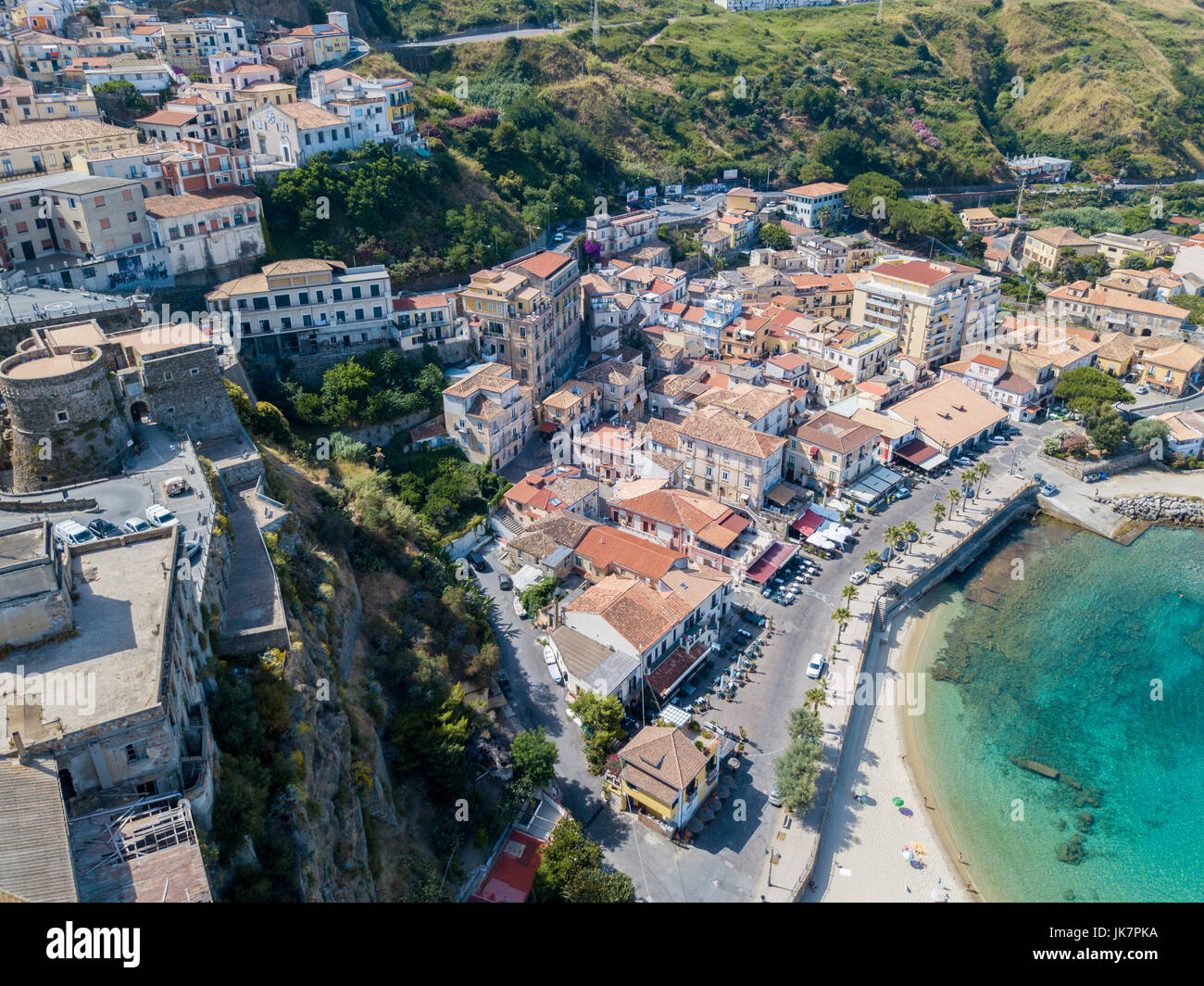 Luftaufnahme des Pizzo Calabro, Pier, Burg, Kalabrien, Italien ...