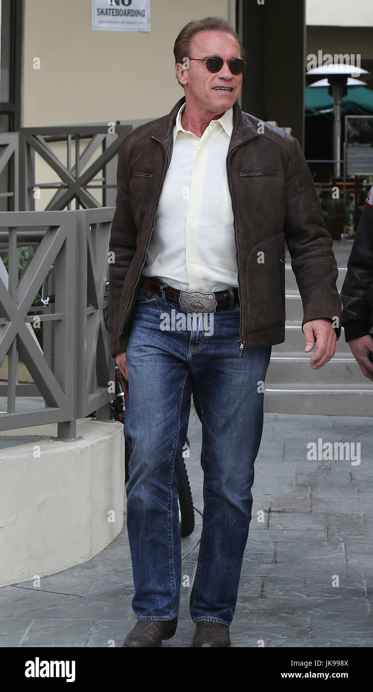 BRENTWOOD, CA - 4 APRIL: Arnold Schwarzenegger heraus gesehen, bei ...