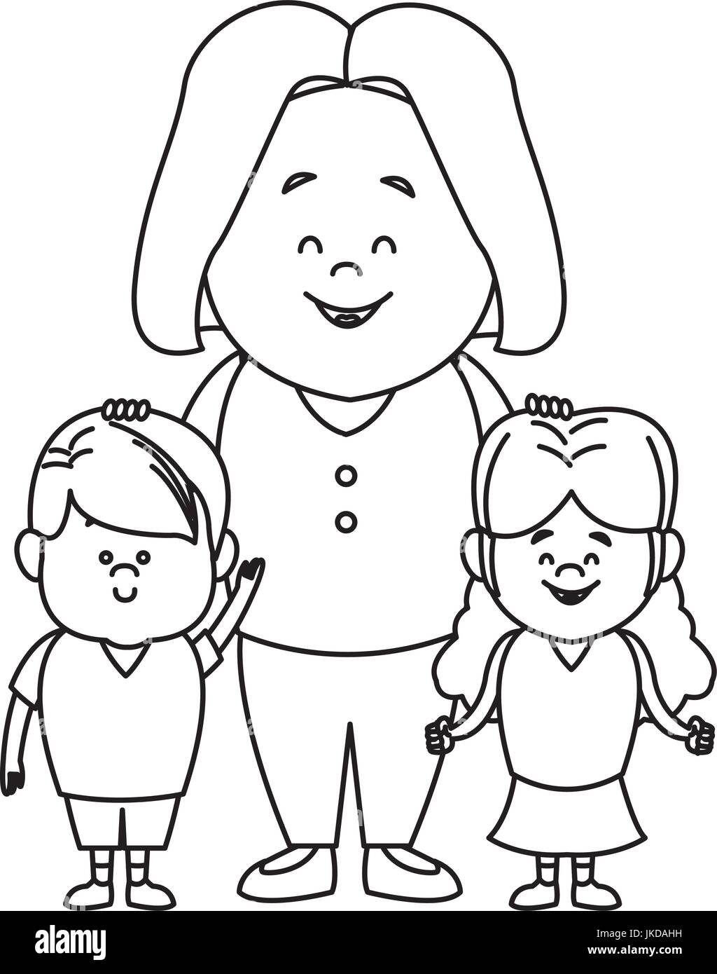 niedlichen Cartoon Illustration der Mutter mit zwei Kindern Stock ...