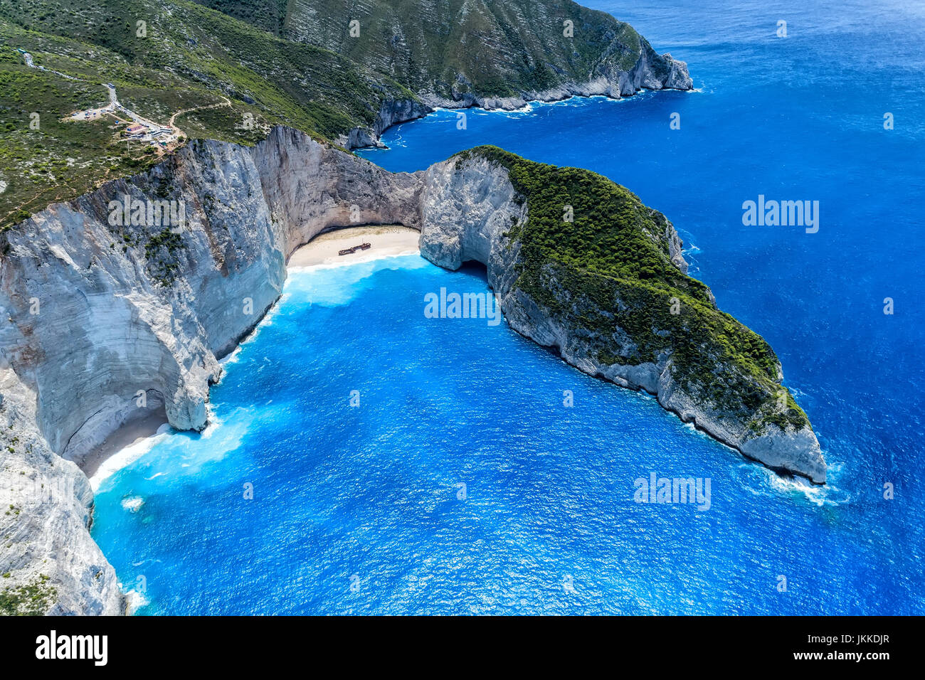 Luftaufnahme des (Shipwreck) Navagio Strand in Zakynthos Island ...