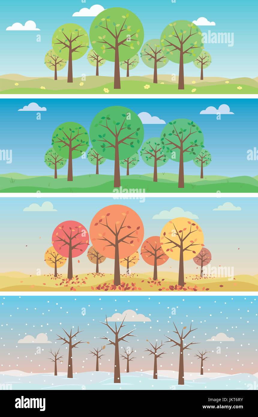 Landschaft mit Wald in allen vier Jahreszeiten Stock-Vektorgrafik - Alamy