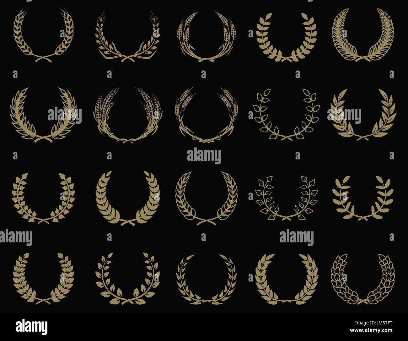 Reihe von Kränzen Icons im goldenen Stil. Design-Element für Label ...