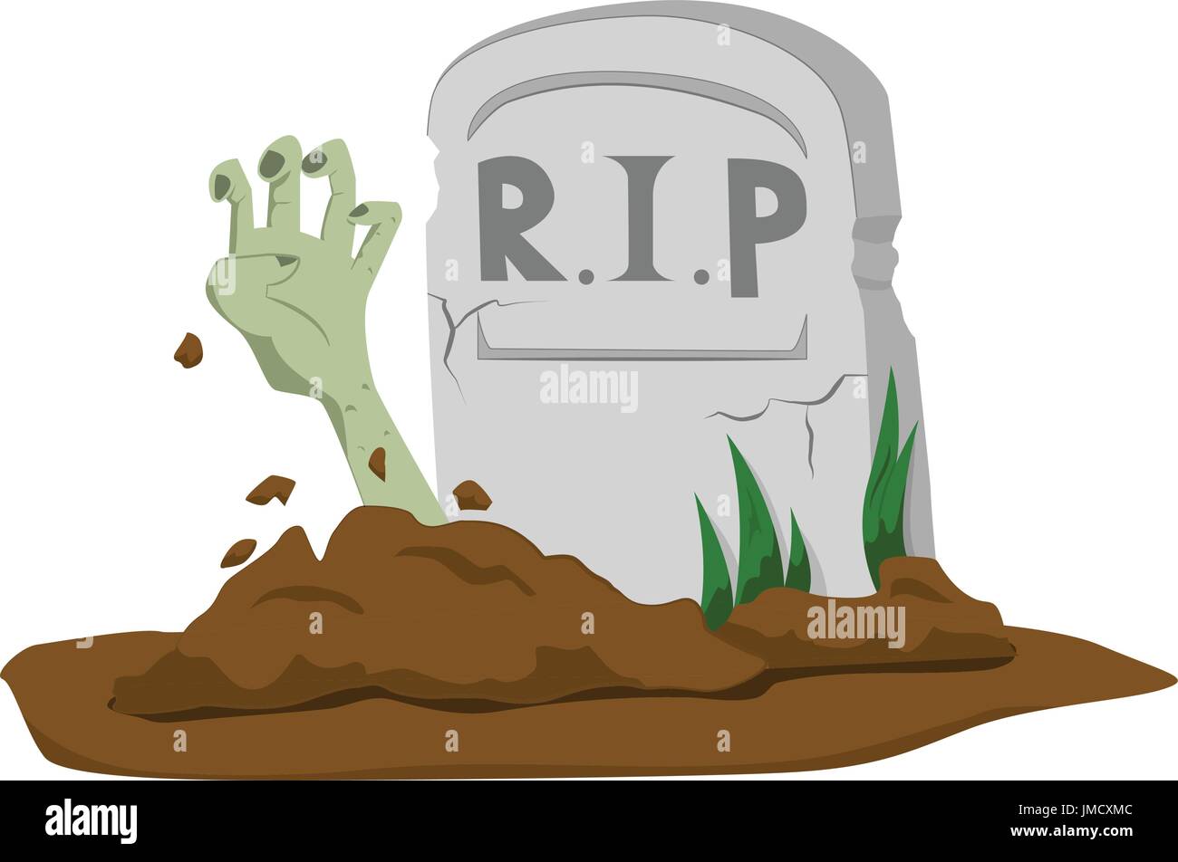 Zombiehand entsteigen Grab auf weißem Hintergrund - Cartoon-Vektor ...