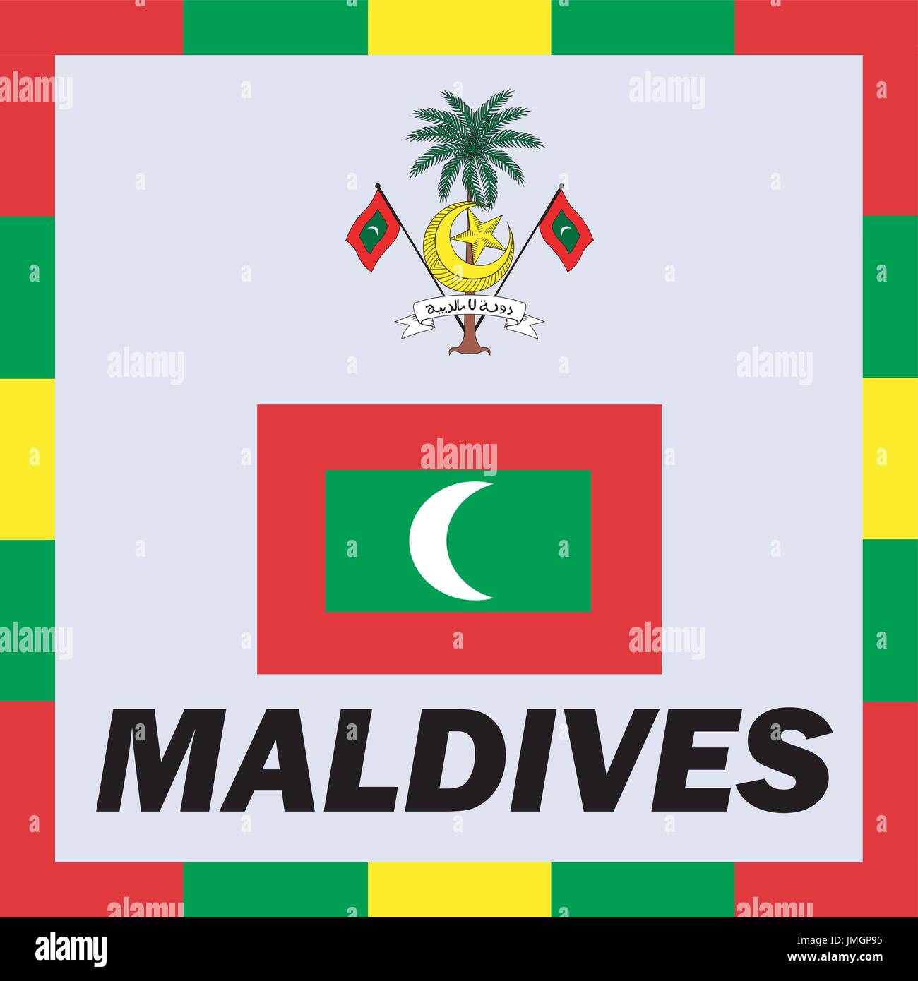 Offizielle Flaggen, Fahne und Wappen Arm der Malediven Stock ...