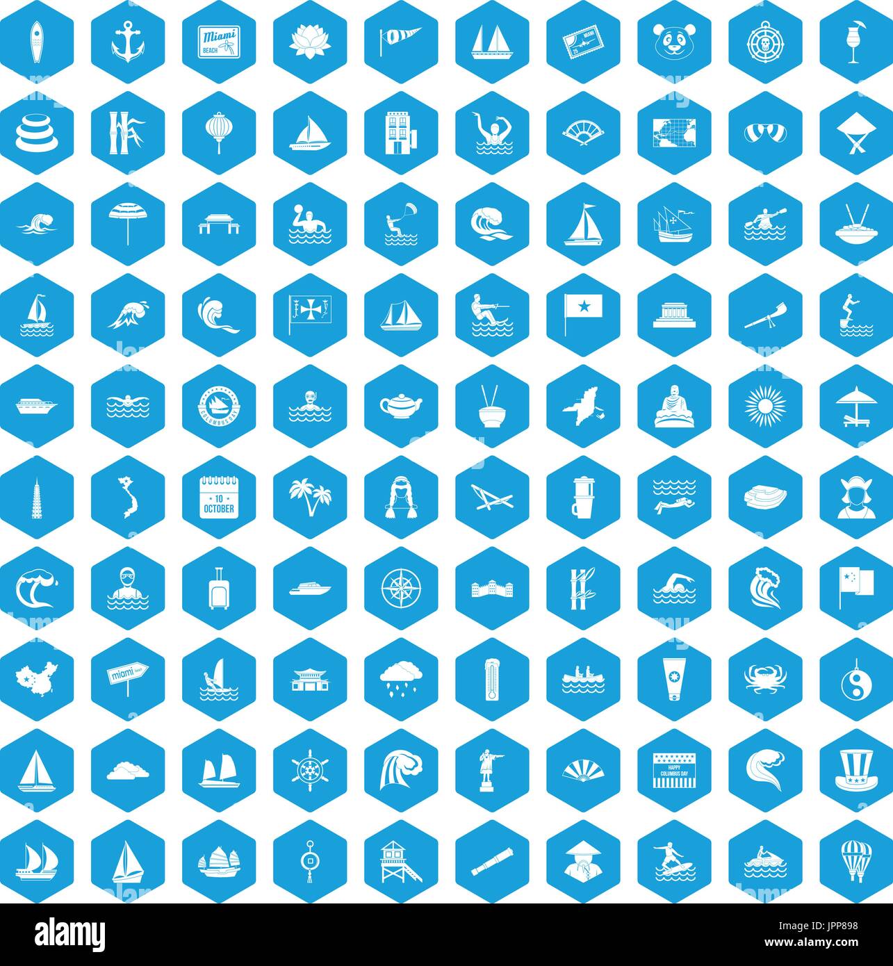 100 Segeln Schiff Icons set blau Stock-Vektorgrafik - Alamy