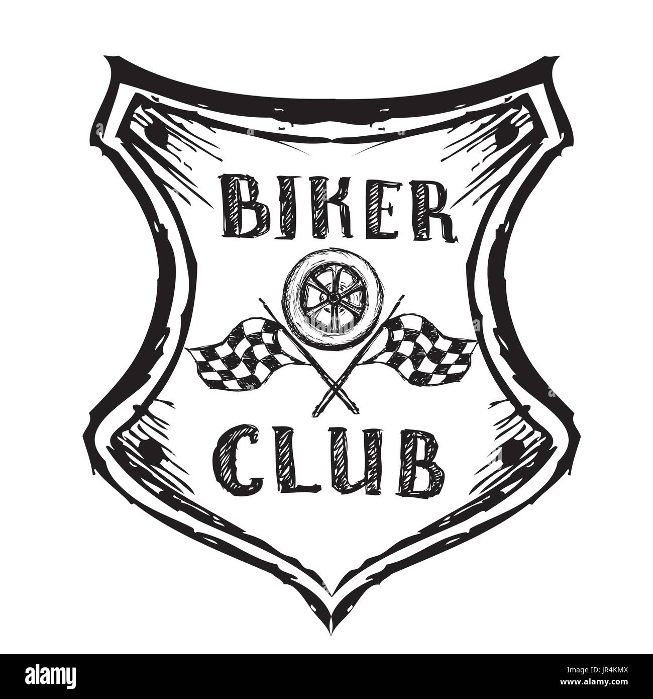 Biker-Tattoo oder Emblem, Design-Elemente wie von Hand gezeichnet ...