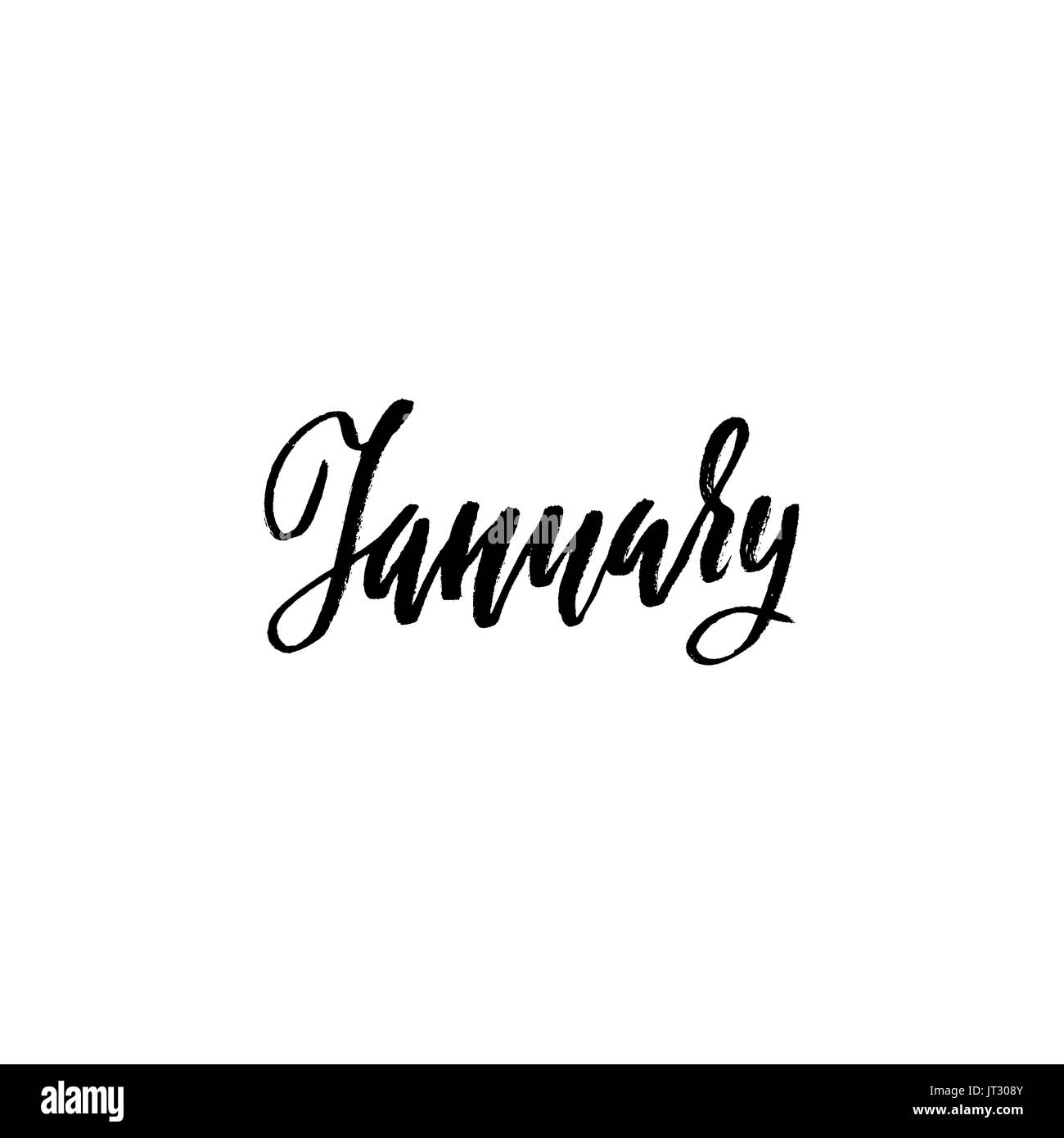 Handgezeichnete Typografie Schriftzug. Januar. Monat-Inschrift. Vektor ...