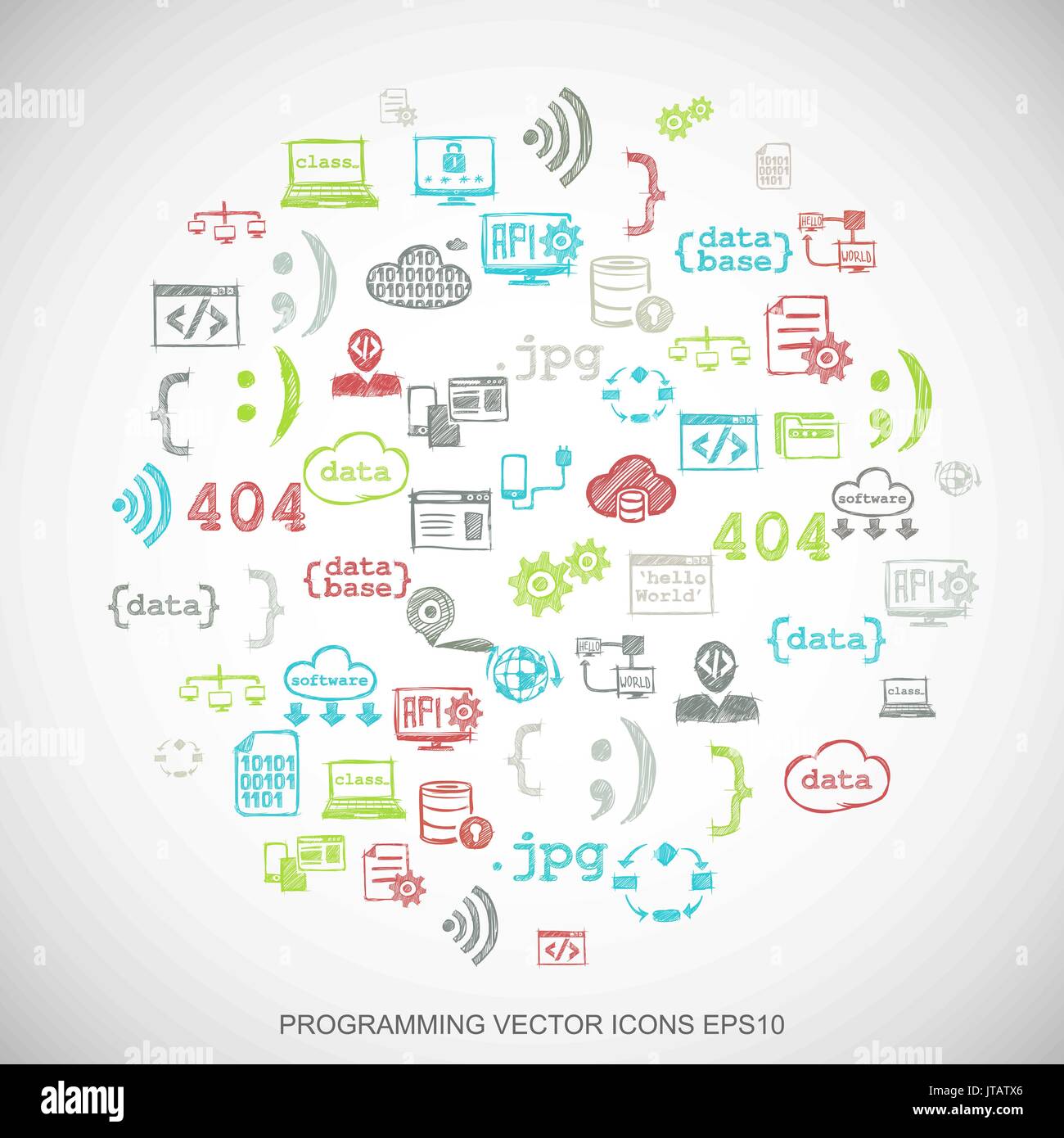 Multicolor Kritzeleien set Hand gezeichnet Programmierung Icons auf ...