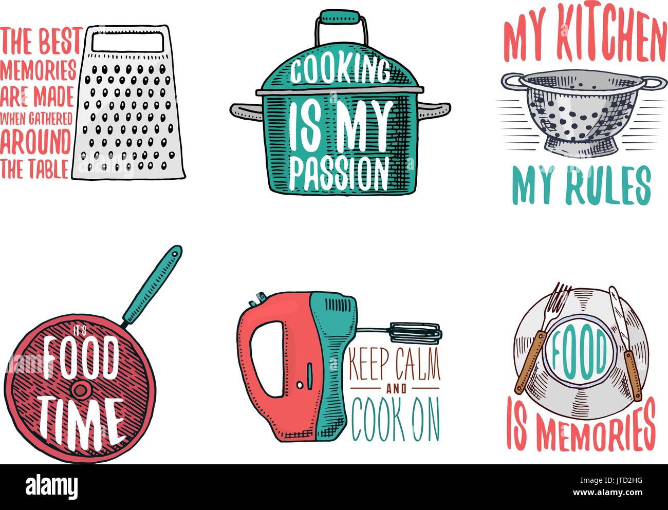 Topf und reibe, Sieb und Pfanne, Mixer und Platte. Backen oder ...