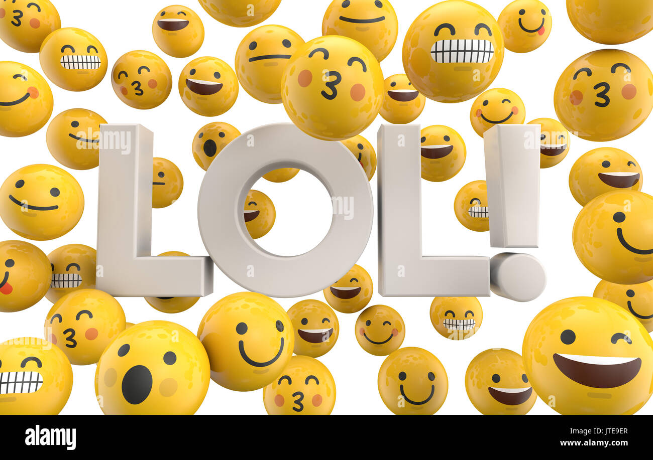 Satz von emoji Emoticon zeichen Gesichter mit dem Wort lol, 3D ...