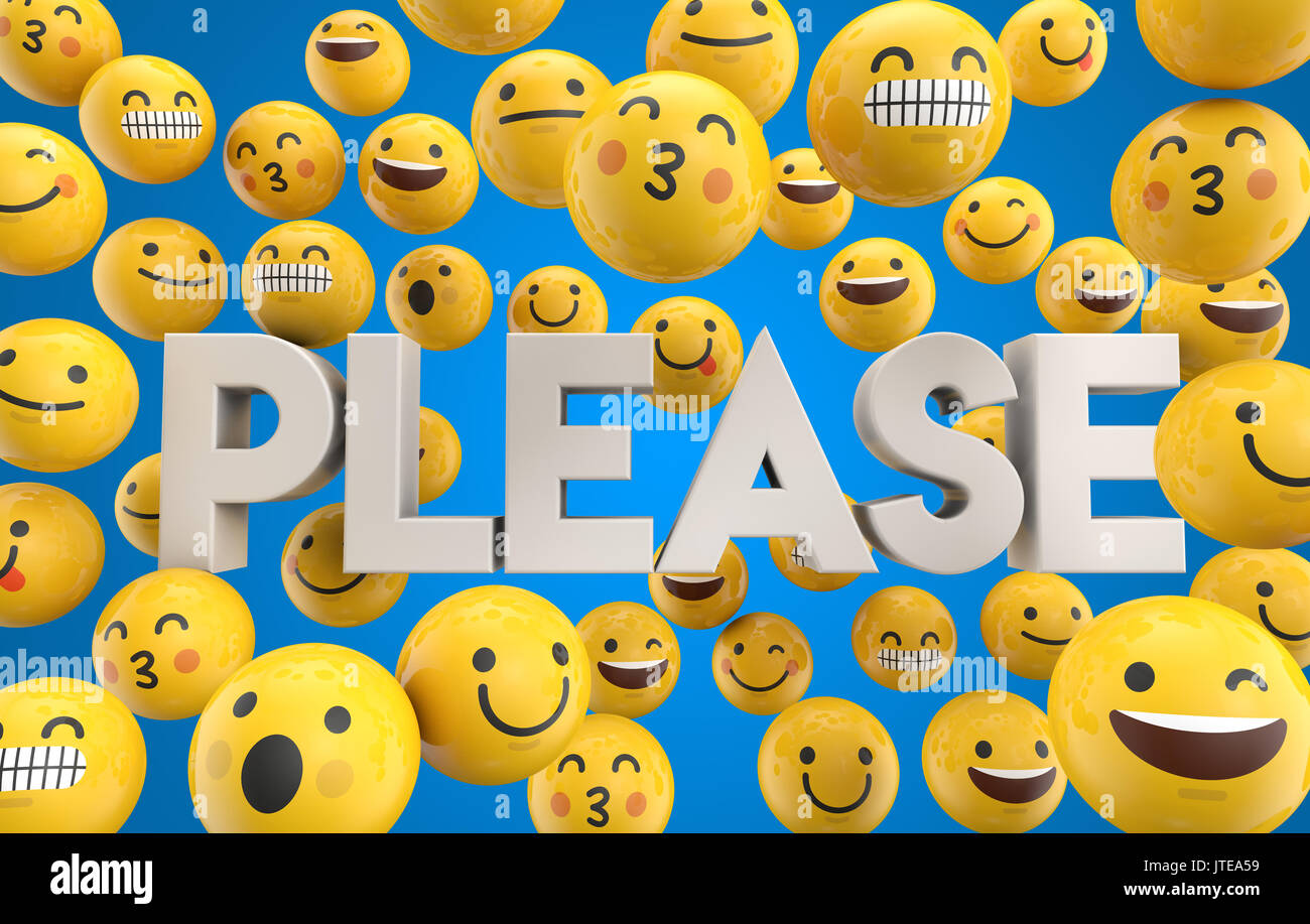 Satz von emoji Emoticon zeichen Gesichter mit dem Wort bitte, 3D ...