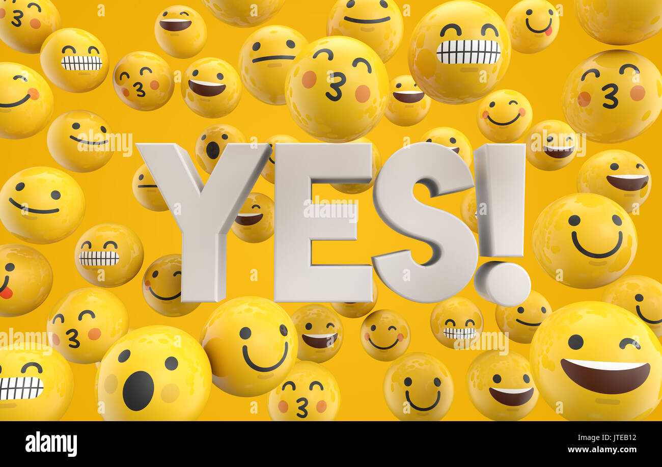 Satz von emoji Emoticon zeichen Gesichter mit dem Wort ja, 3D-Rendering ...