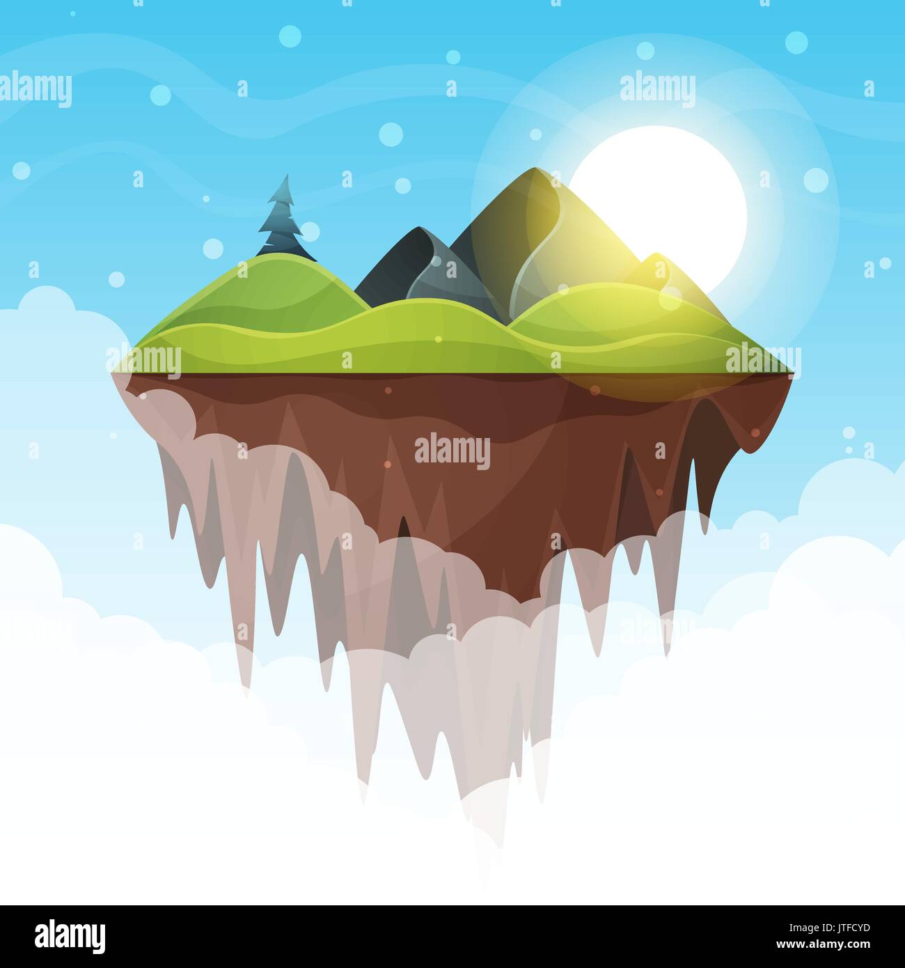 Insel Cartoon. Berge und Sonne Stock-Vektorgrafik - Alamy