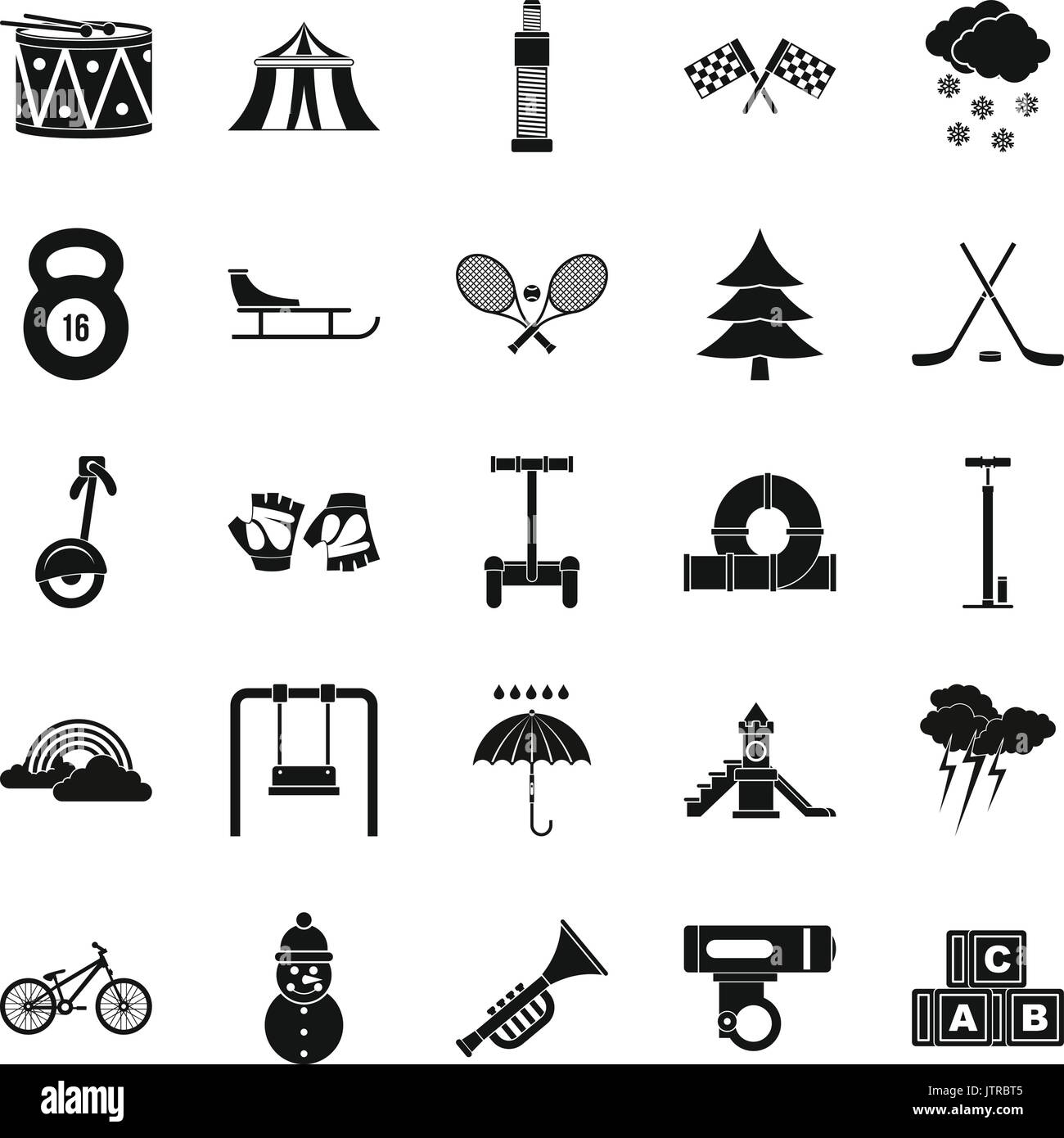 Spiele für Kinder Symbole gesetzt, einfachen Stil Stock-Vektorgrafik ...