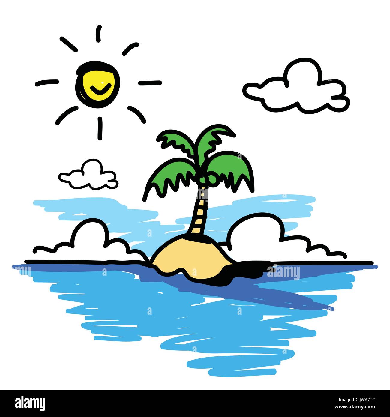 Die Zusammenfassung der Palme auf der Insel Hand gezeichnet Stock ...