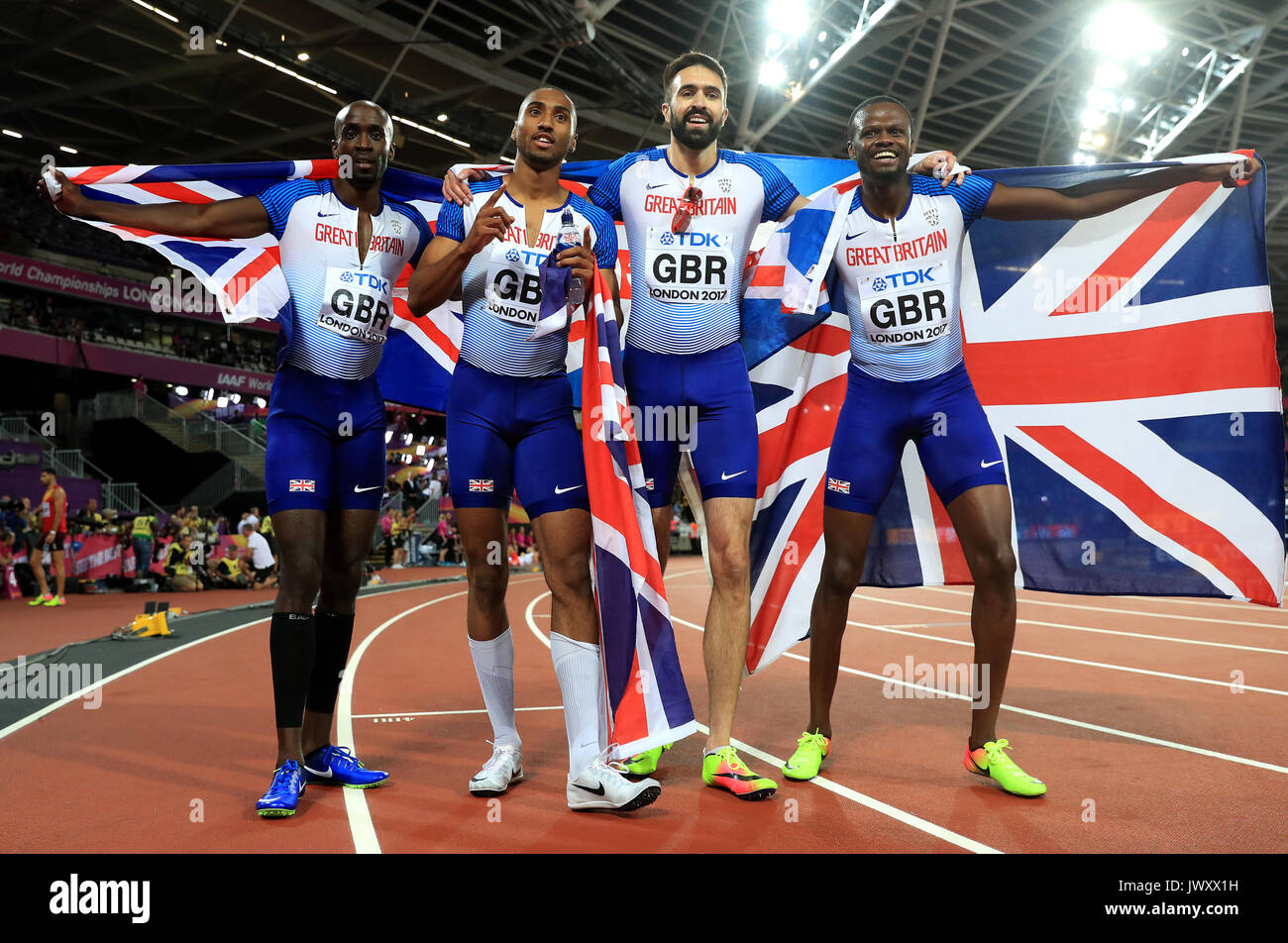 Großbritanniens Männer 4x400m Staffel finale Team (von links nach ...