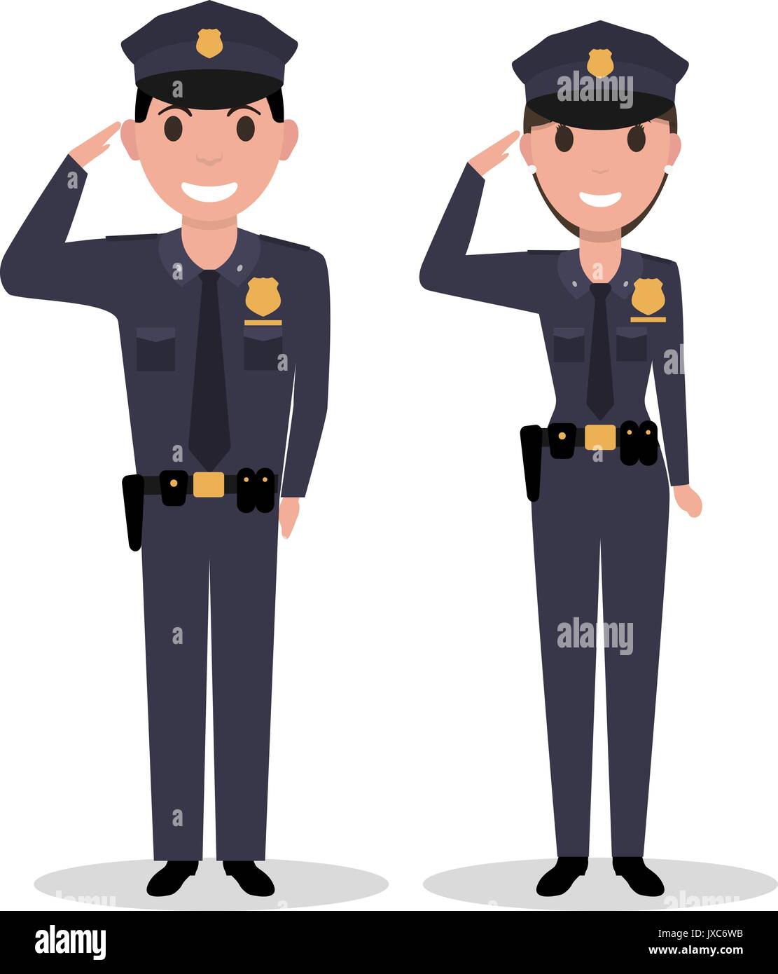 Vektor cartoon Polizist und Polizei Frau begrüßt Stock-Vektorgrafik - Alamy
