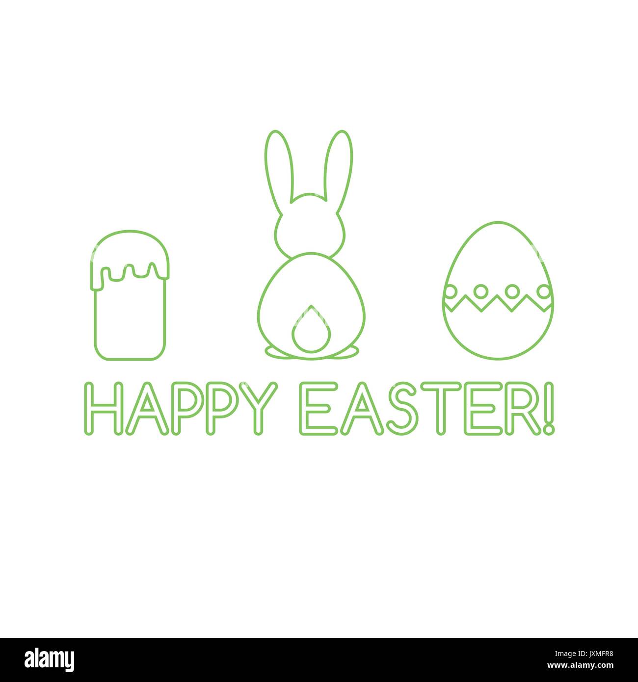 Kartenvorlage mit Ostern Symbole Strichgrafik und Frohe Ostern ...