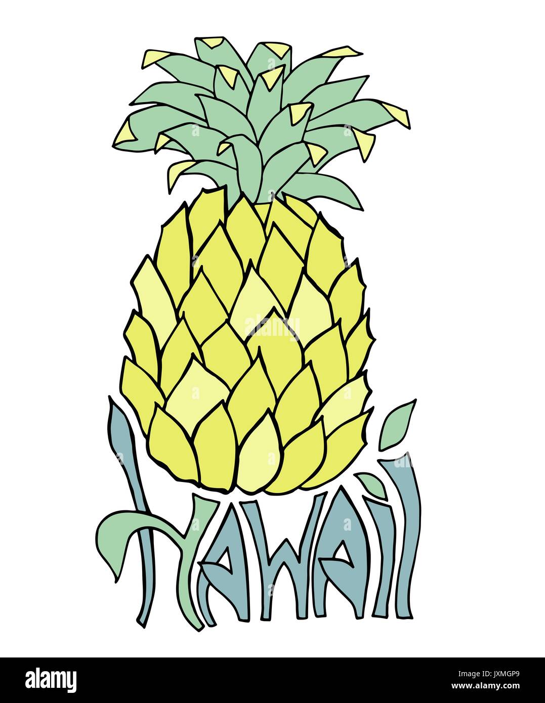 Hawaii. Typografie Banner. Ananas Skizze Abbildung. Aloha Poster ...