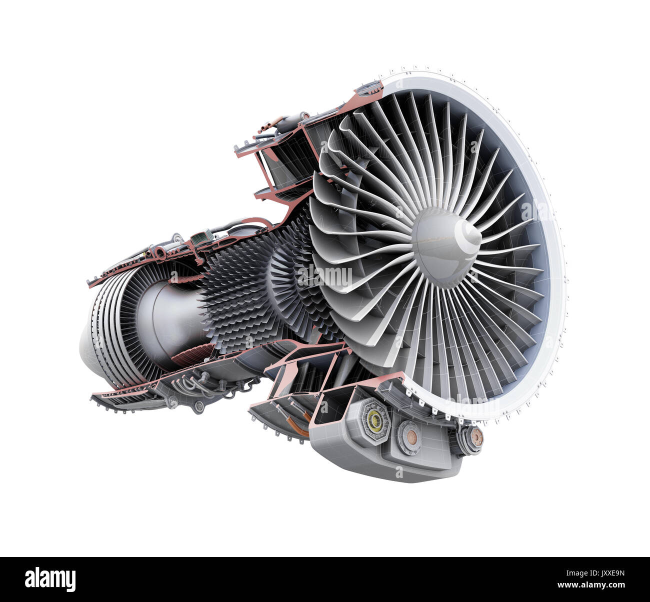 3D-Drahtmodell clay Render von Turbofan Jet Engine auf grünem ...