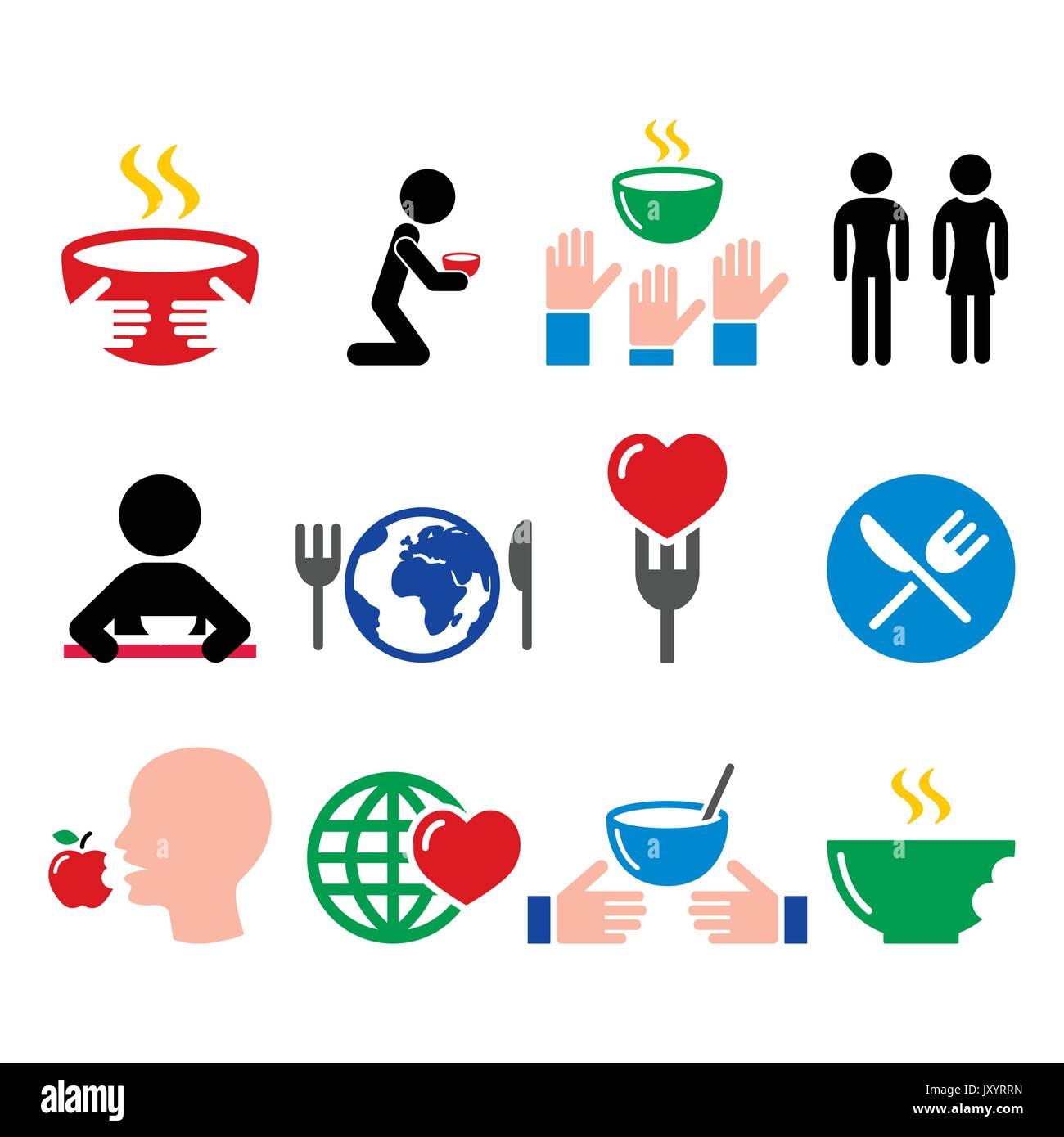 Hunger, Hunger, Armut, Vektorsymbole gesetzt Stock-Vektorgrafik - Alamy