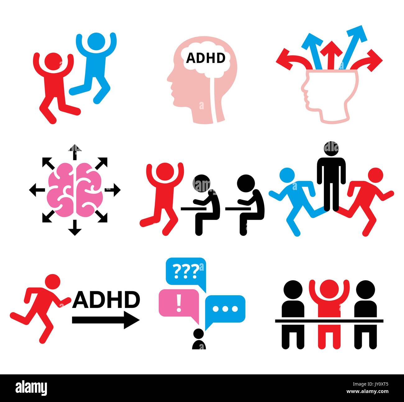 Adhs - Aufmerksamkeitsdefizit-hyperaktivitätsstörung Vector Icons Set ...