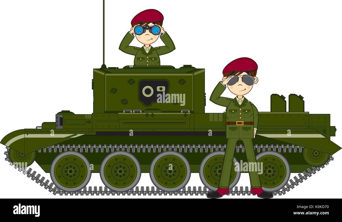 Cartoon Militär Panzer und Soldaten Vector Illustration Stock ...