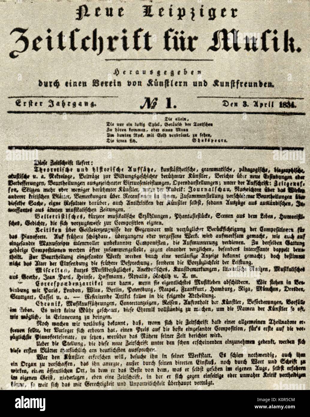 Robert Schumann - Erste Ausgabe von "Neue Leipziger Zeitschrift fur ...