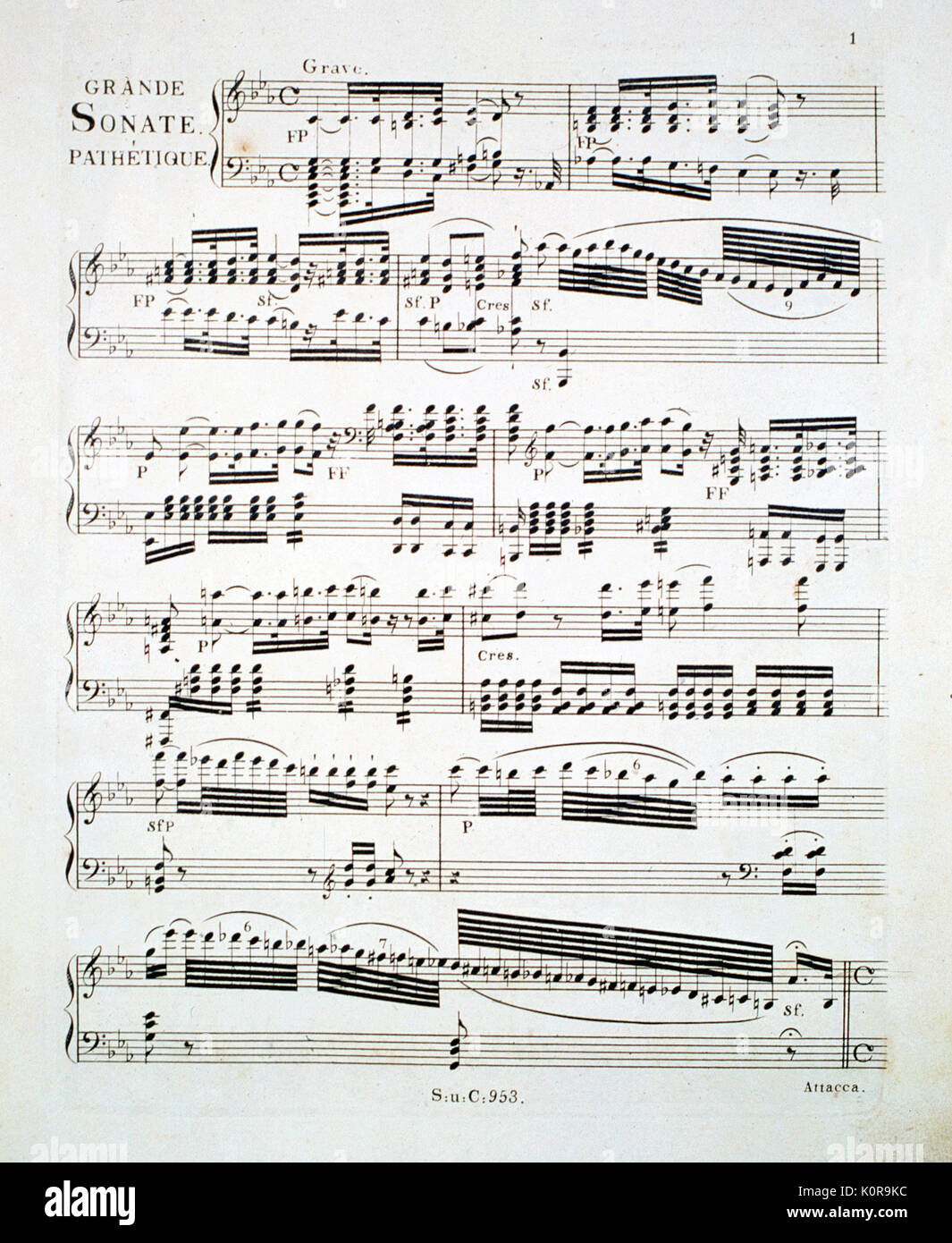 Gedruckte Partitur von Ludwig van Beethoven für Klavier Sonate op.13 c ...