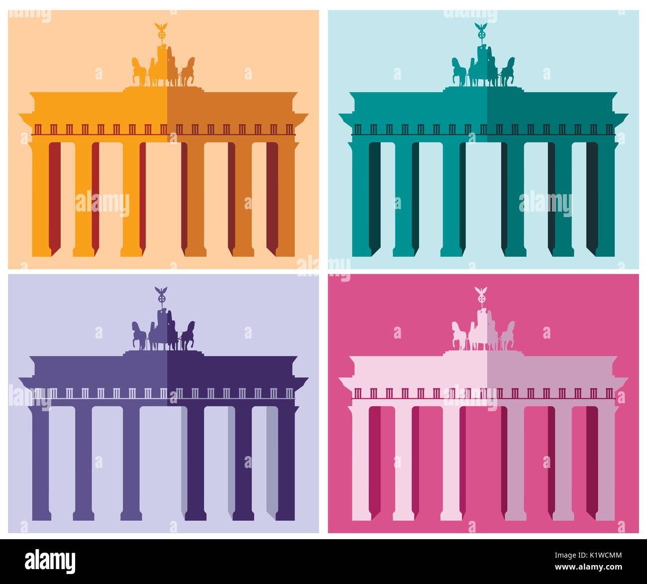 Brandenburger Tor in Berlin. Flache Icon Set. Harmonischen Farben Stock ...