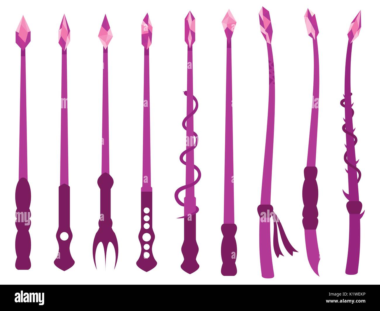 Zauberstäbe. Magic Crystal und magische Objekte. Wizard Tool. Vector ...