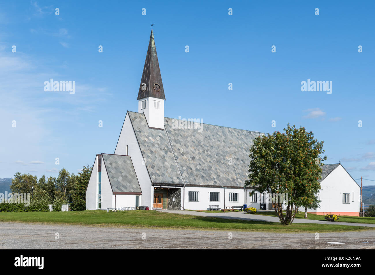 Altaskifer auf Dach, Altaskifer, Elvebakken, Kirche, Kirke, kirker ...