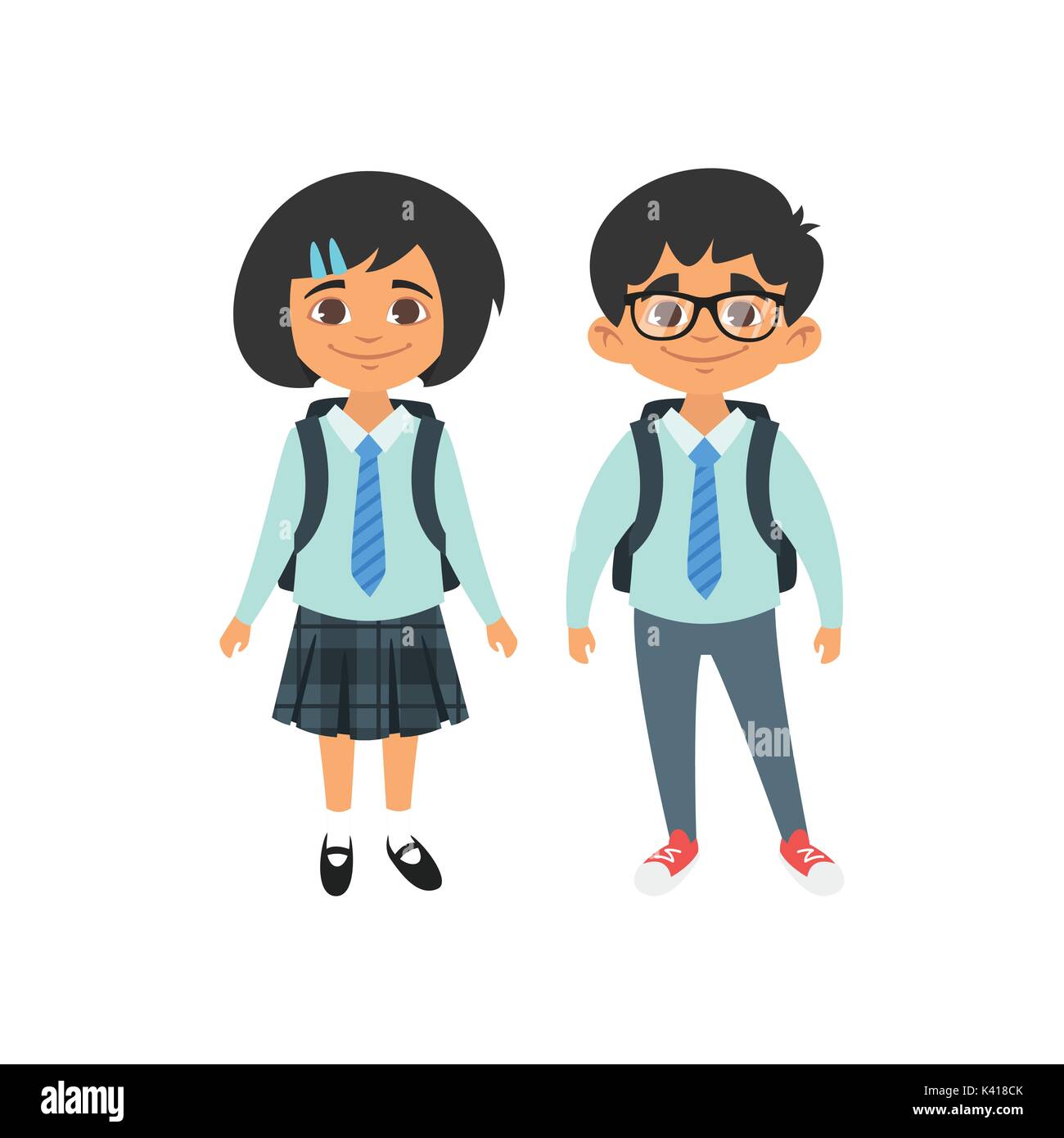 Vektor Cartoon Stil Schule Zeichen: schwarze Haare Junge und Mädchen in Schuluniform. Auf ...