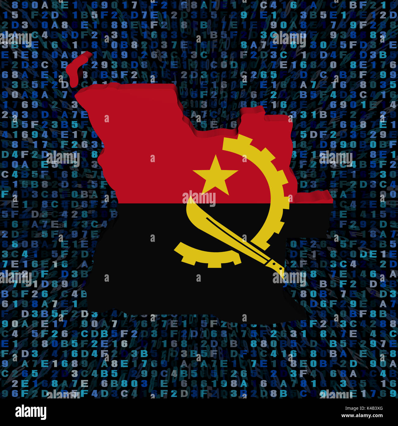 Angola Landkarte Flagge auf hex-Code illustration Stockfotografie - Alamy