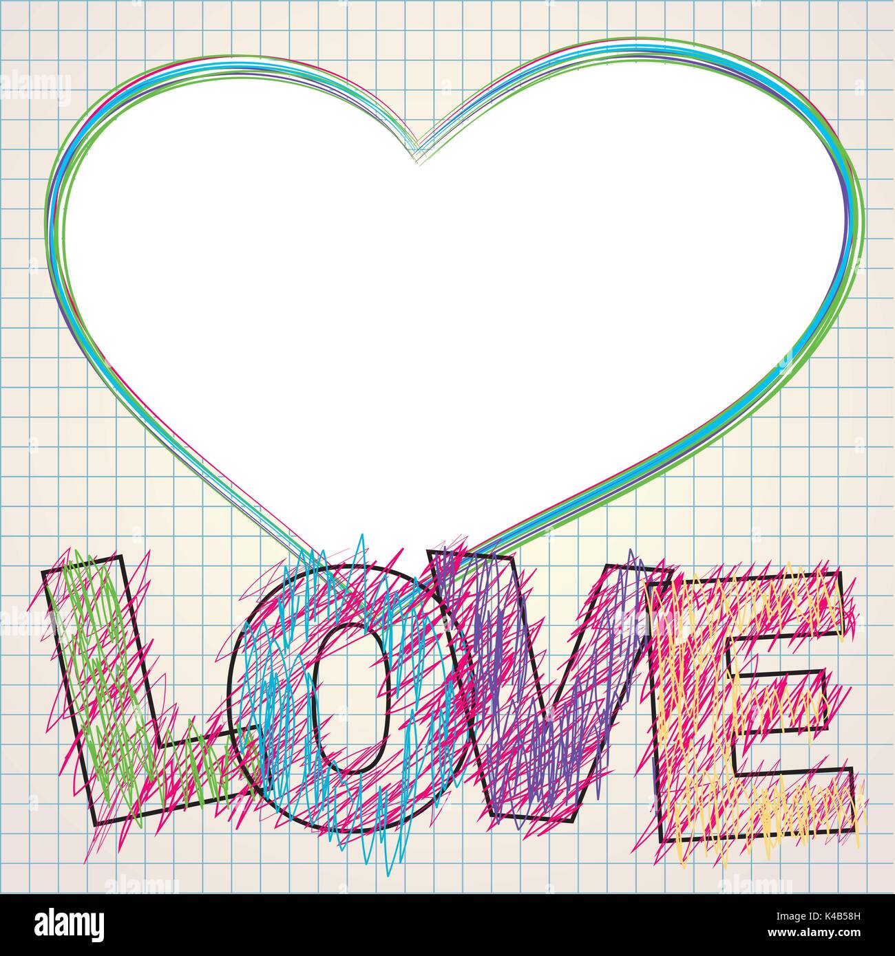Das Wort LIEBE gemalt von Kindern stil Bleistift, Herzen. Vektor Stock ...