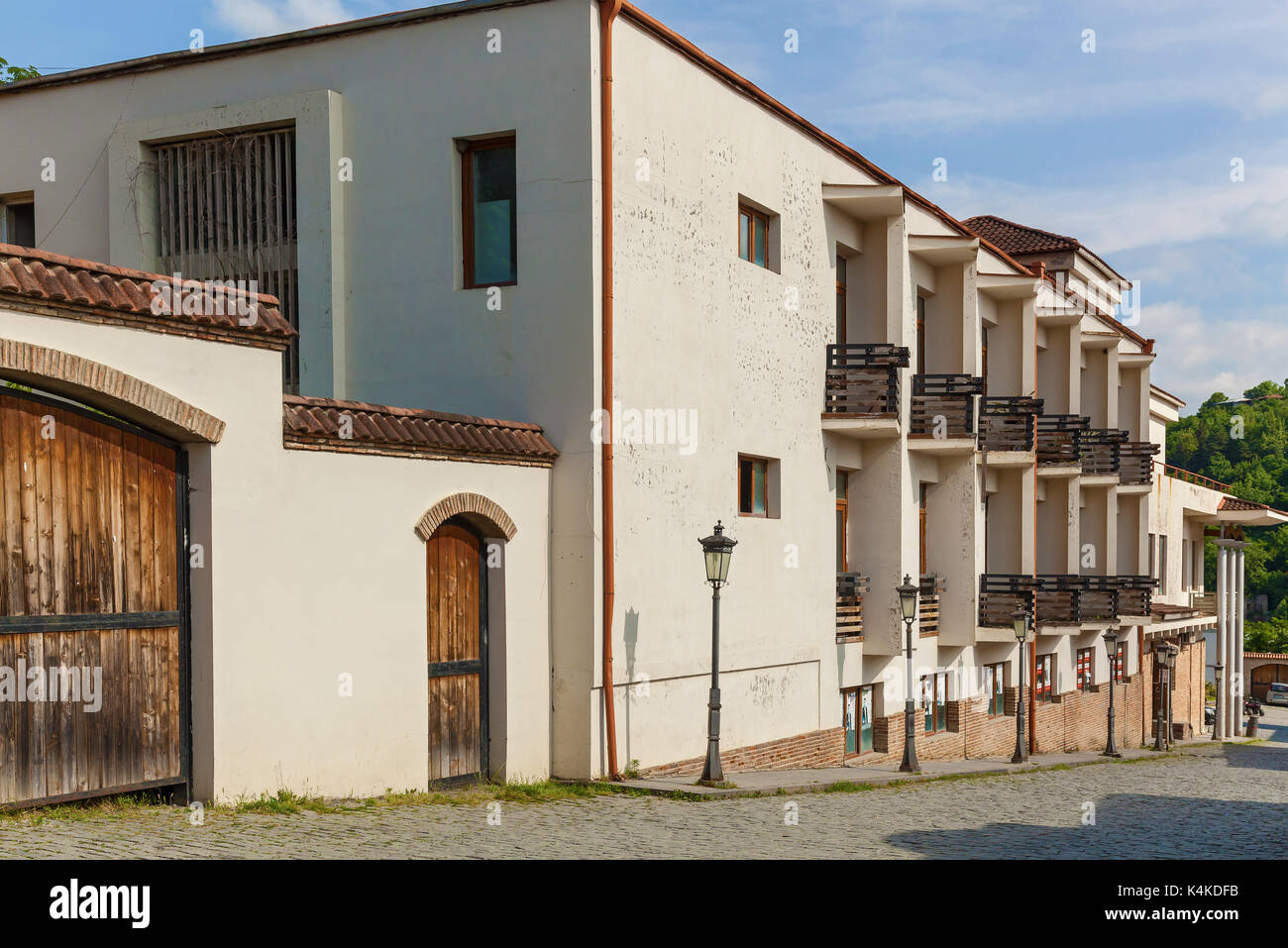 Schöne Straßen und Häuser der Stadt Sighnaghi Kacheti Georgien ...