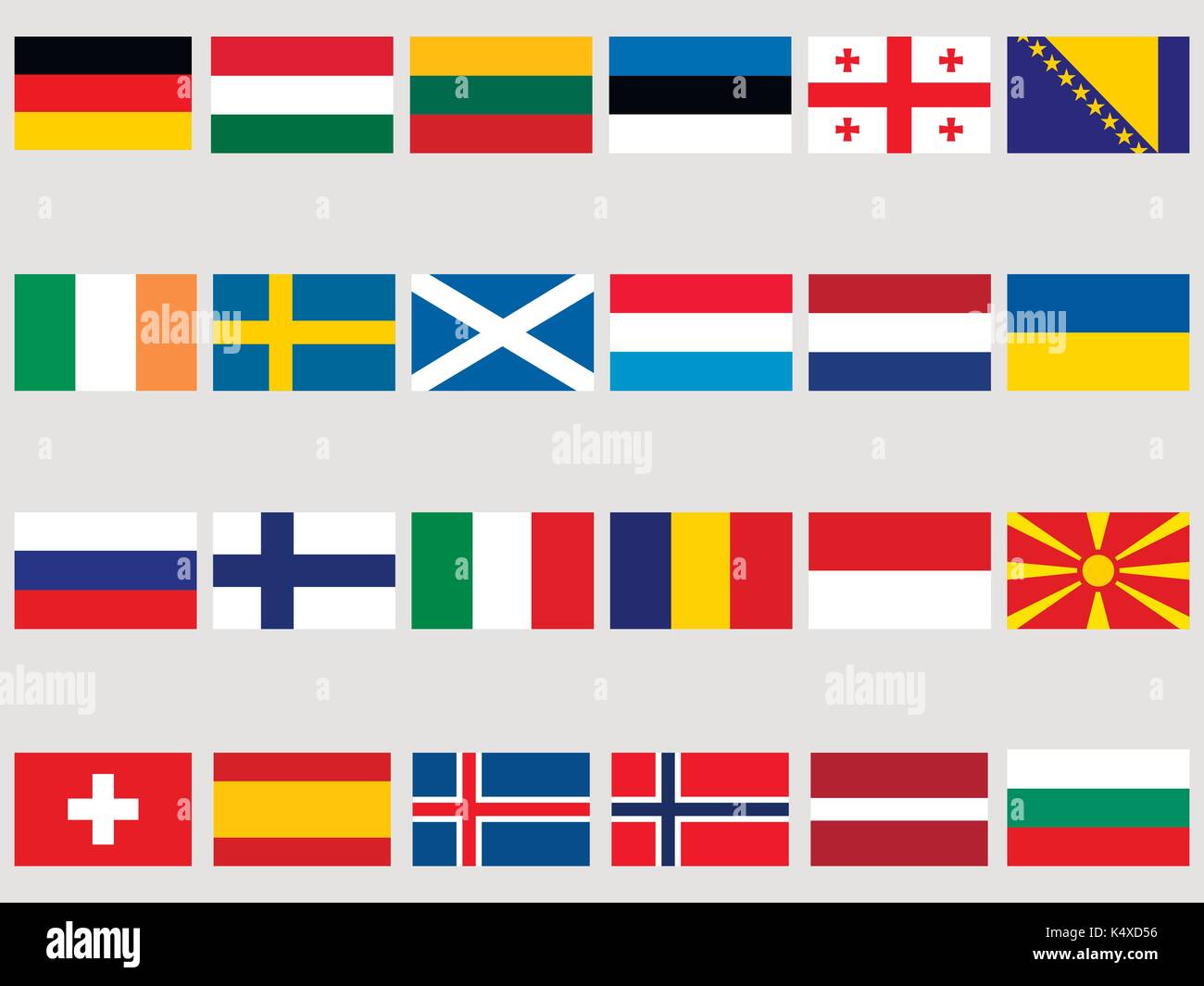 Sammlung von Fahnen der europäischen Länder auf einem weißen ...