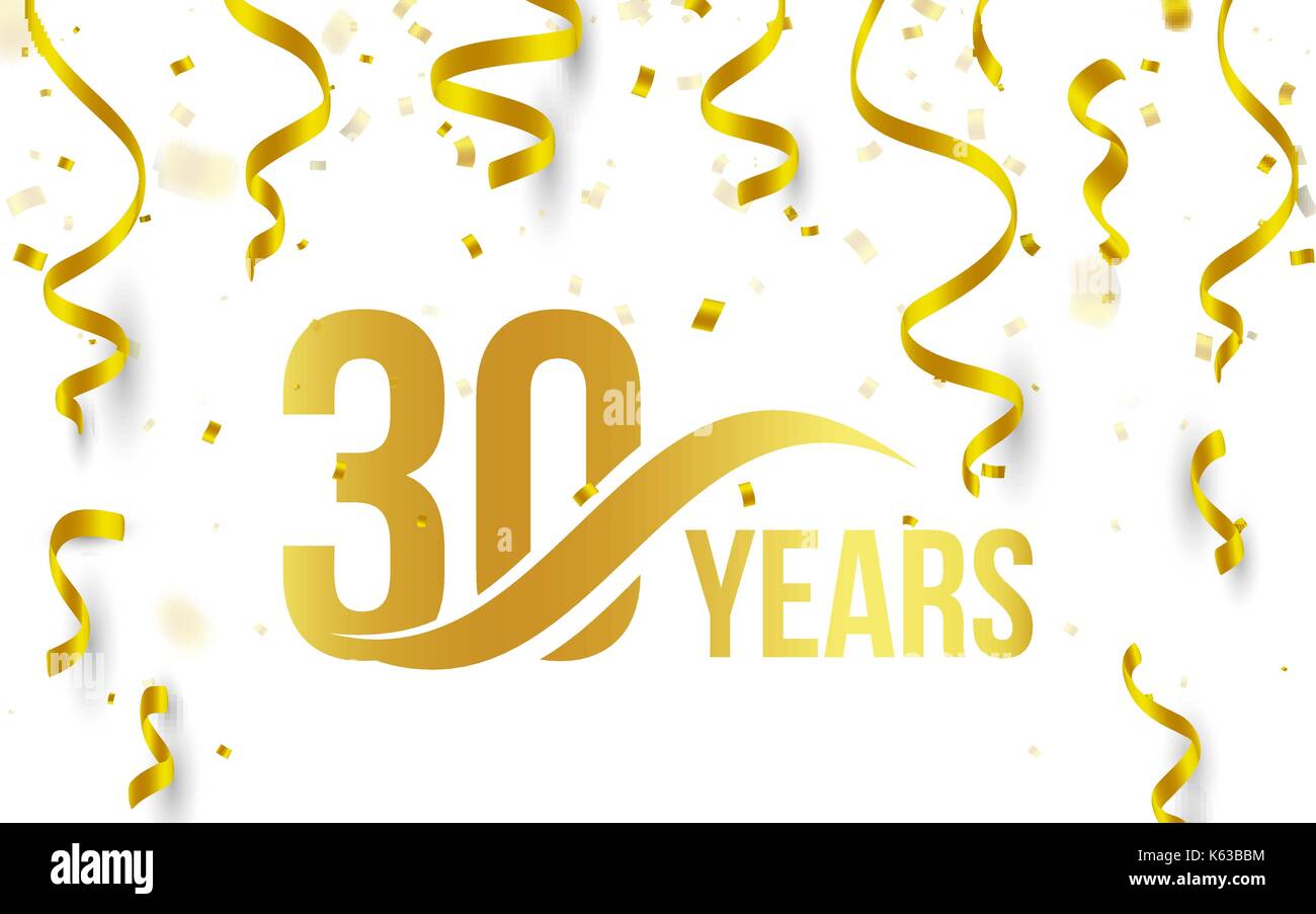 Goldene Farbe Nr. 30 mit Word jahre Symbol auf weißem Hintergrund mit ...