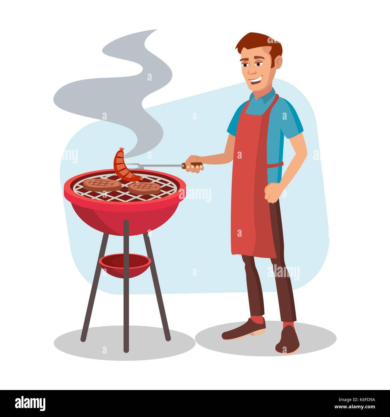 BBQ kochen Vektor. Mann kochen Grill Fleisch am Grill. Isolierte flache ...