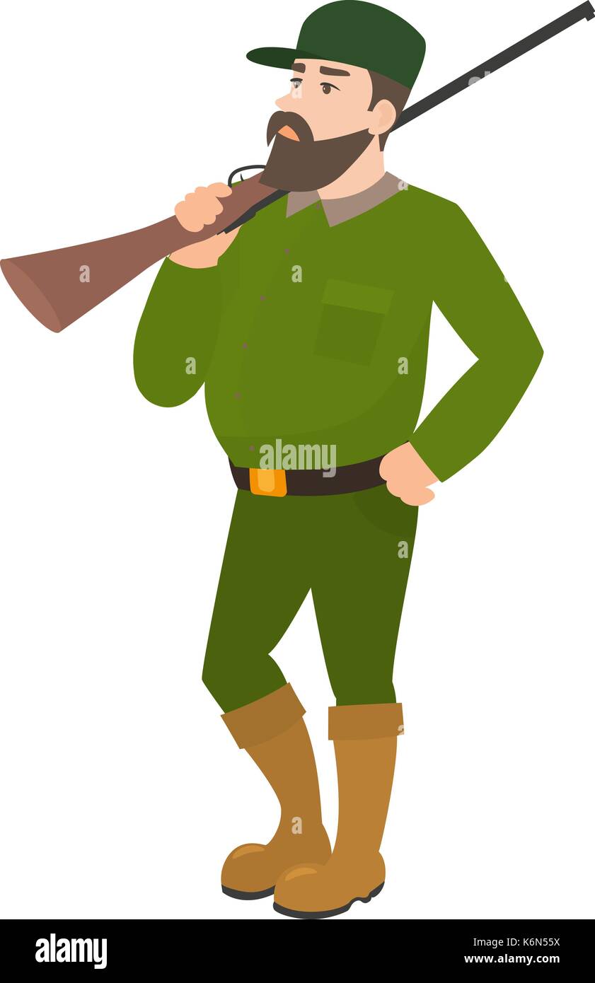 Vektor cartoon Jäger grüne Uniform Jagdgewehr Stock-Vektorgrafik - Alamy