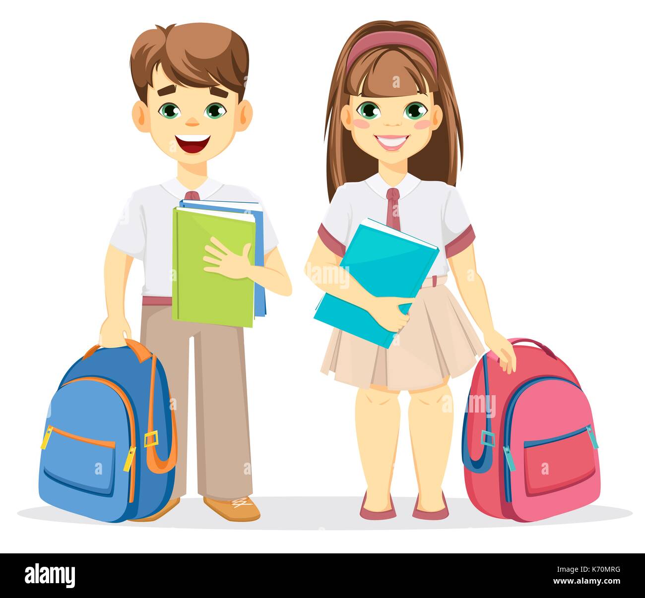 Schüler und Schülerin mit Rucksack und Lehrbücher. Zurück zur Schule ...