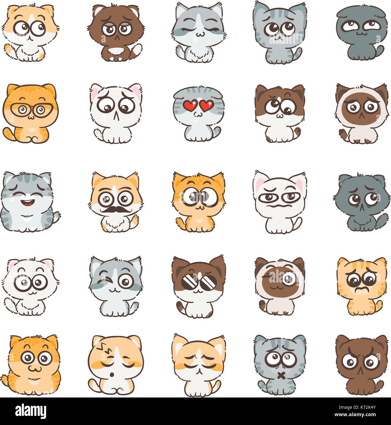 Cute Cartoon Katzen Und Hunde Mit Unterschiedlichen Emotionen