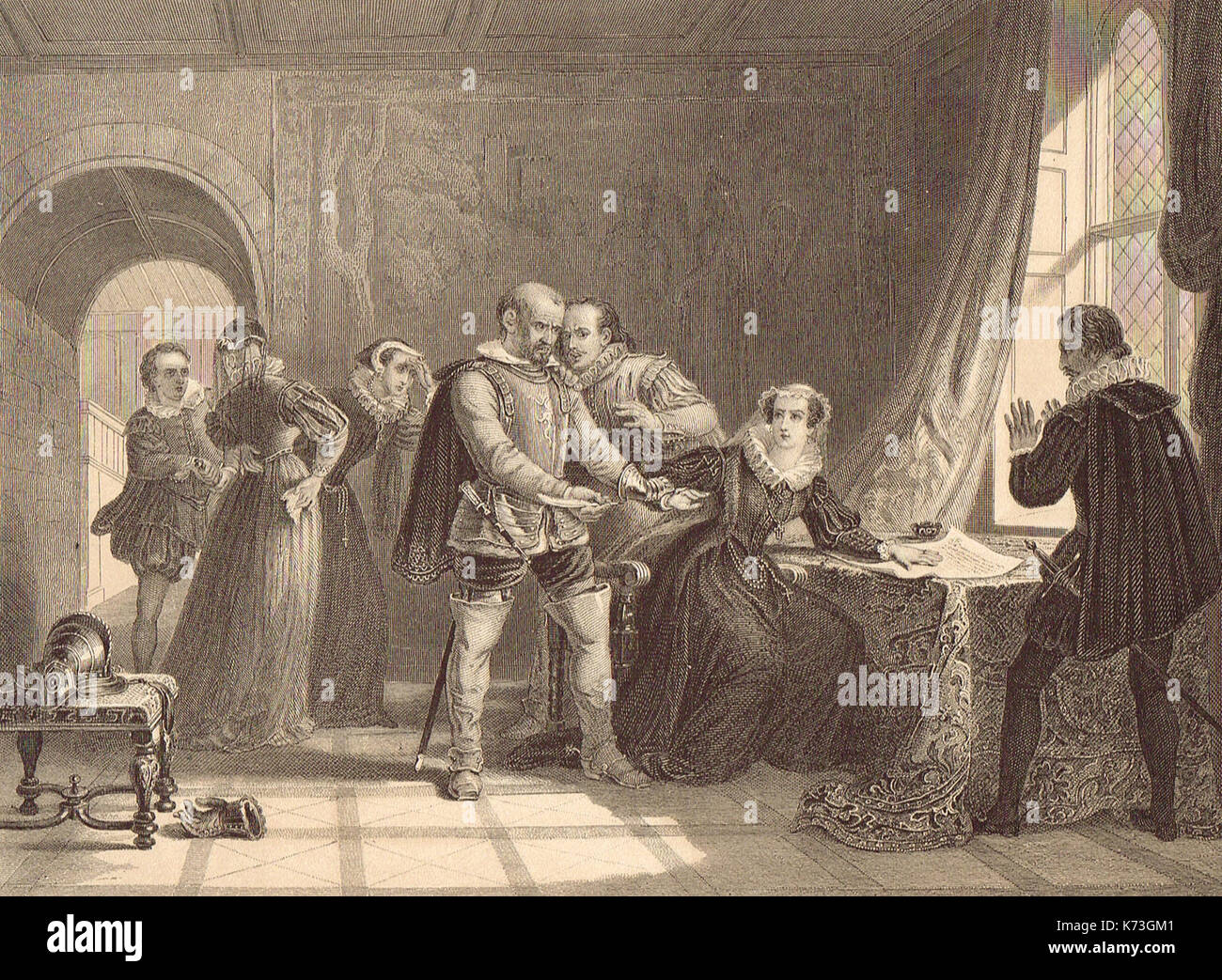 Abdankung von Maria Stuart, Lochleven Castle, Schottland, 24. Juli 1567 ...