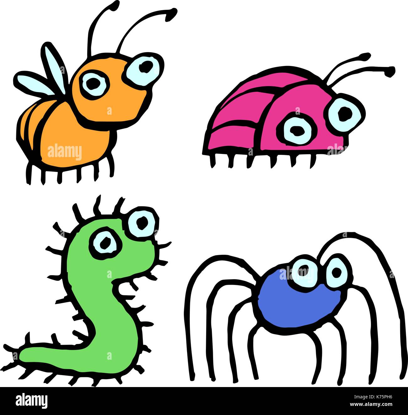 Lustige cartoon Insekten irgendwo kriechen. Vector Illustration. Kontur ...