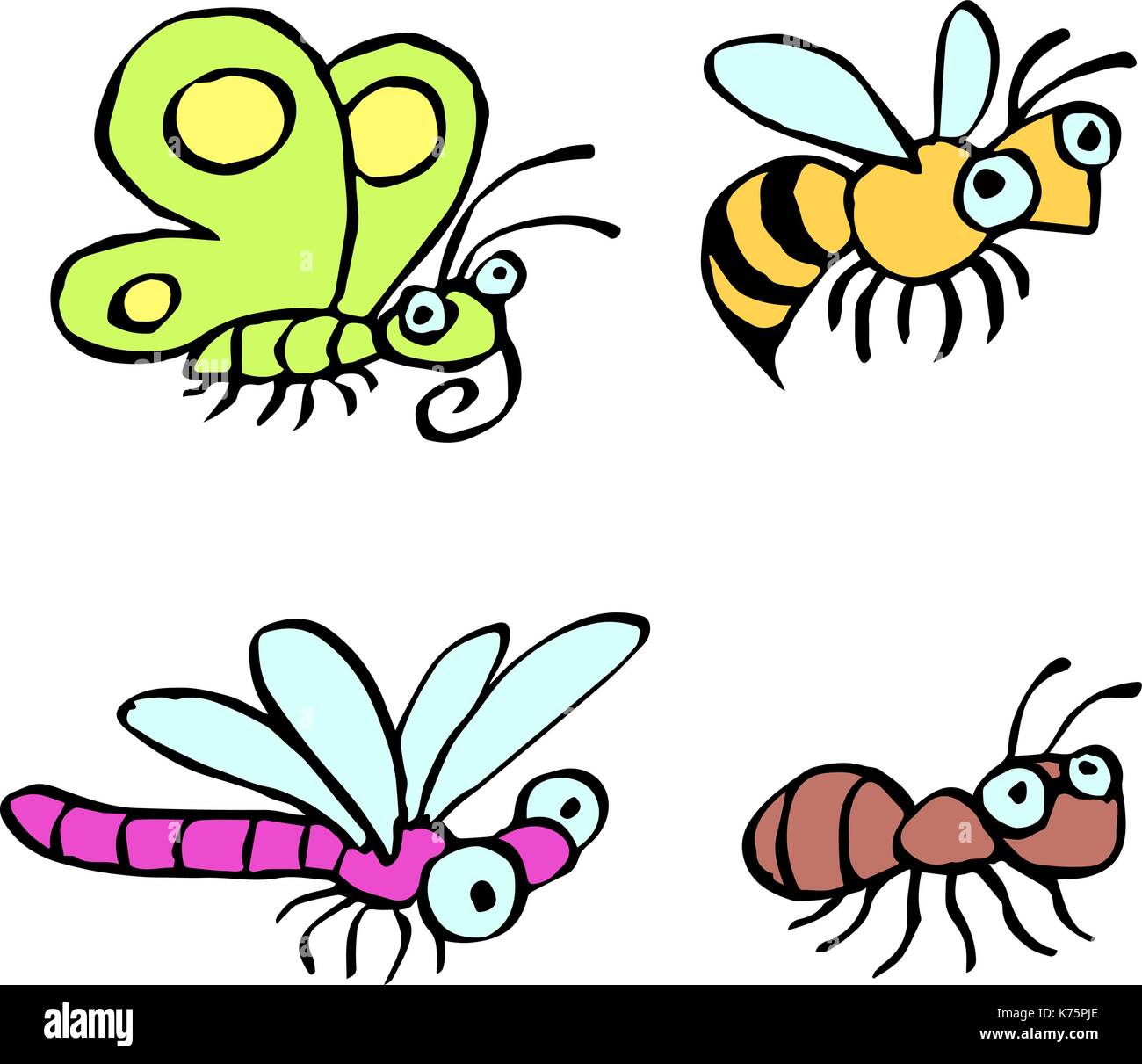 Lustige cartoon Insekten irgendwo kriechen. Vector Illustration. Kontur ...